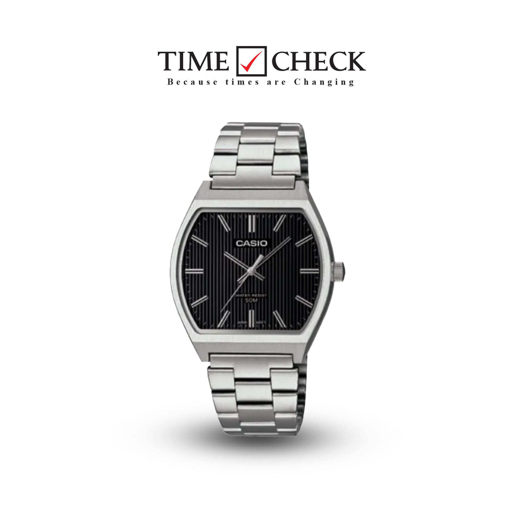 MTP-B140D-1AVDF Casio Black Dial Silver Stainless Steel Chain Analog M – Timecheck