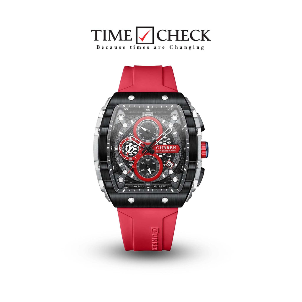 M:8442 Curren red Dial red Silicone Strap Chronograph Analog Quartz Me ...