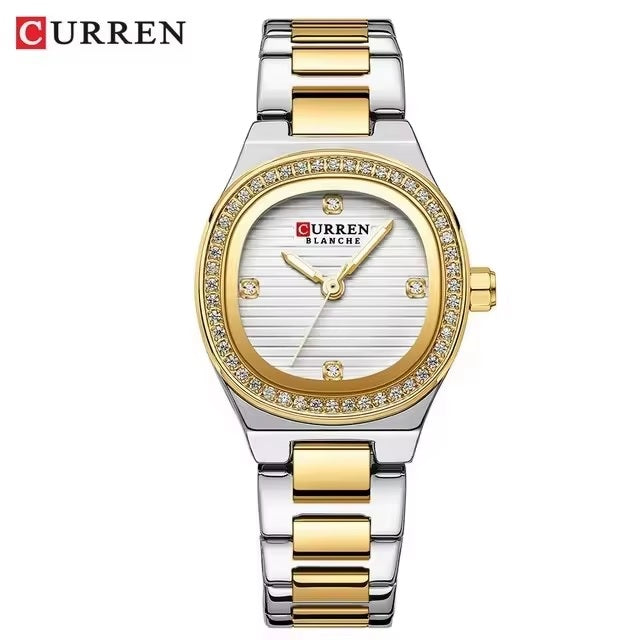 C-9101L Curren white Dial silver gold Stainless Chain Steel Analog Qua ...