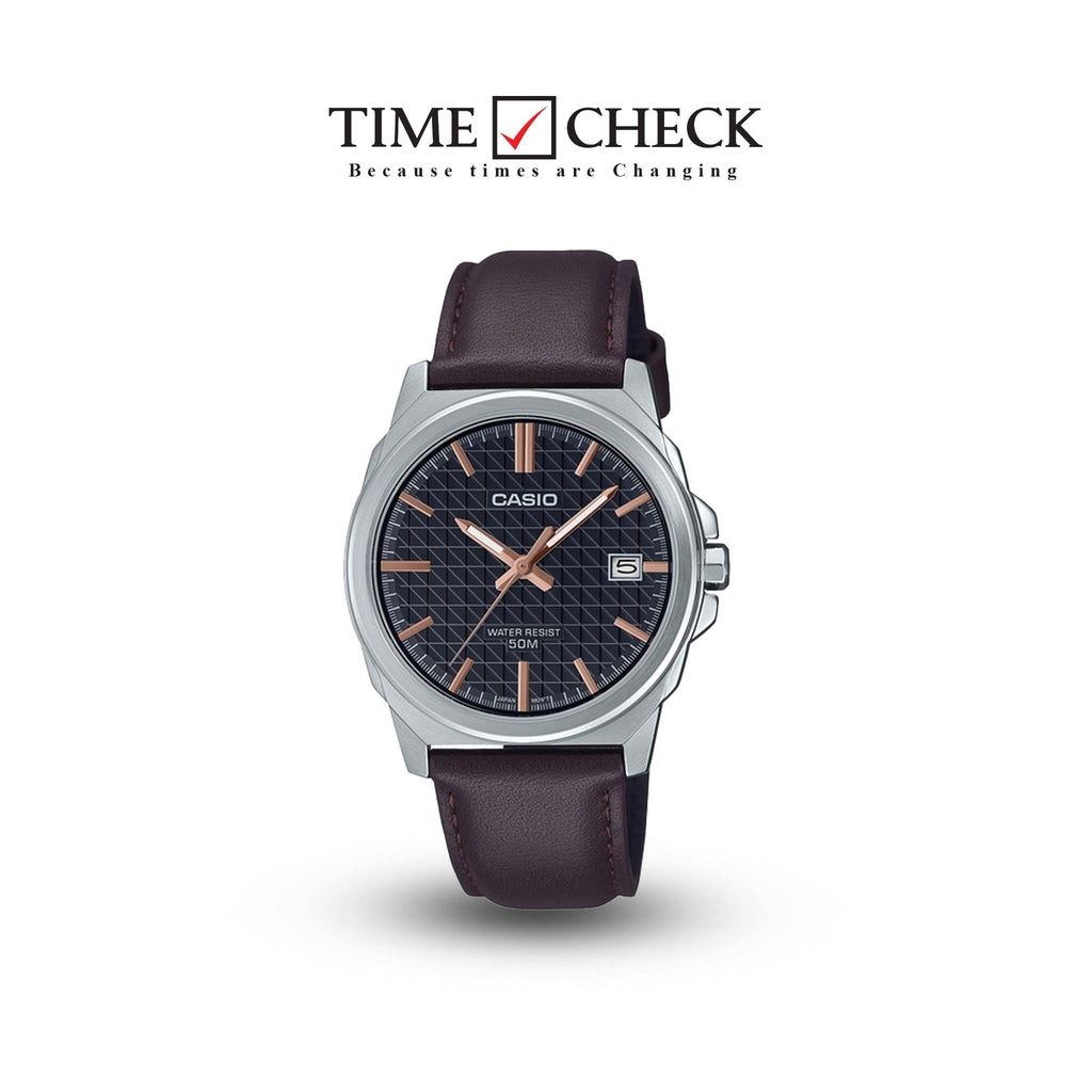 MTP-E720L-5AVDF Casio Black Dial Black Leather Strap Analog Quartz Men ...