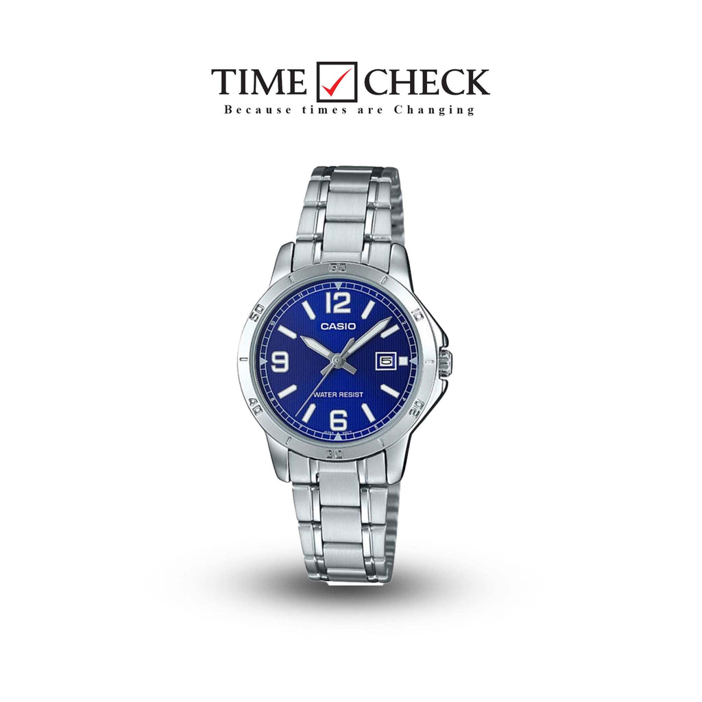 LTP-V004D-2BUDF Casio Blue Dial Stainless Steel Analog Quartz Women's ...
