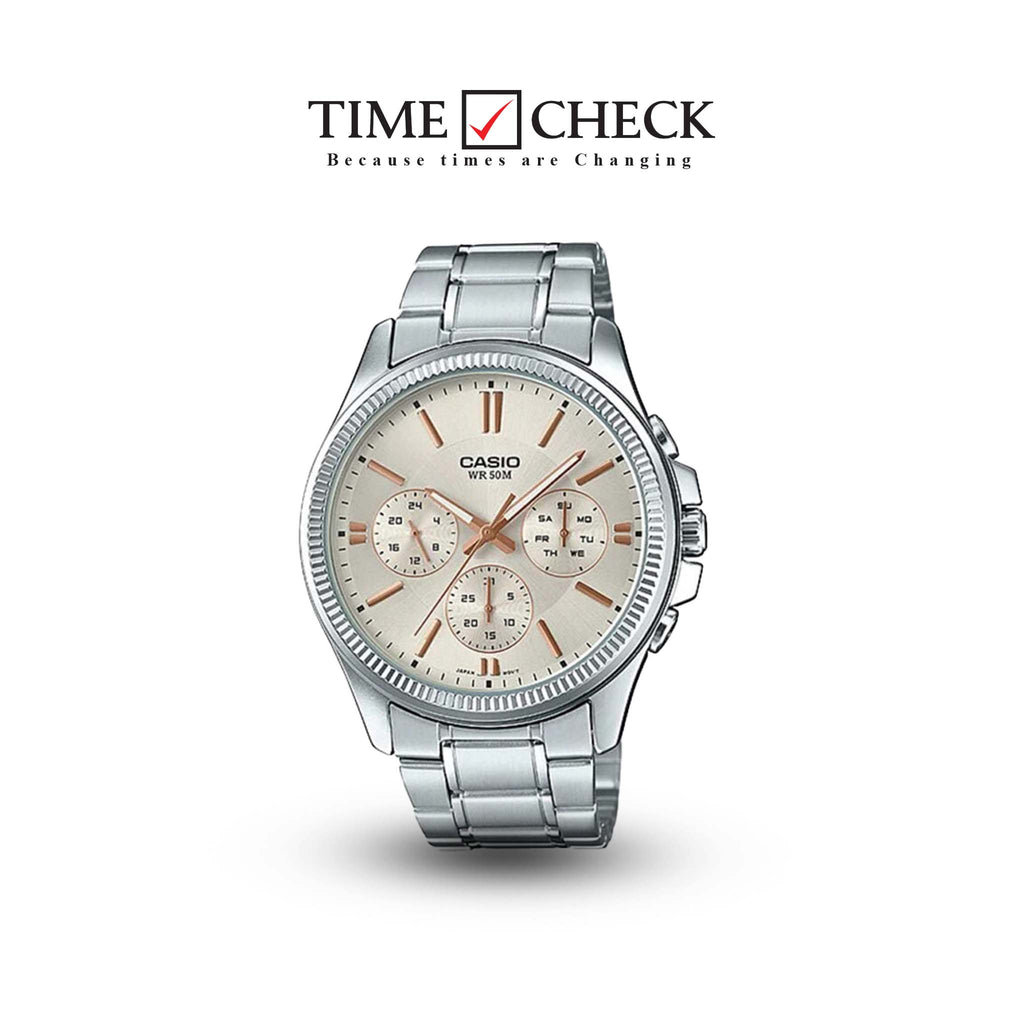 MTP-1375D-7A2VDF Casio Cream Dial Stainless Steel 3 Dial Display Analo ...