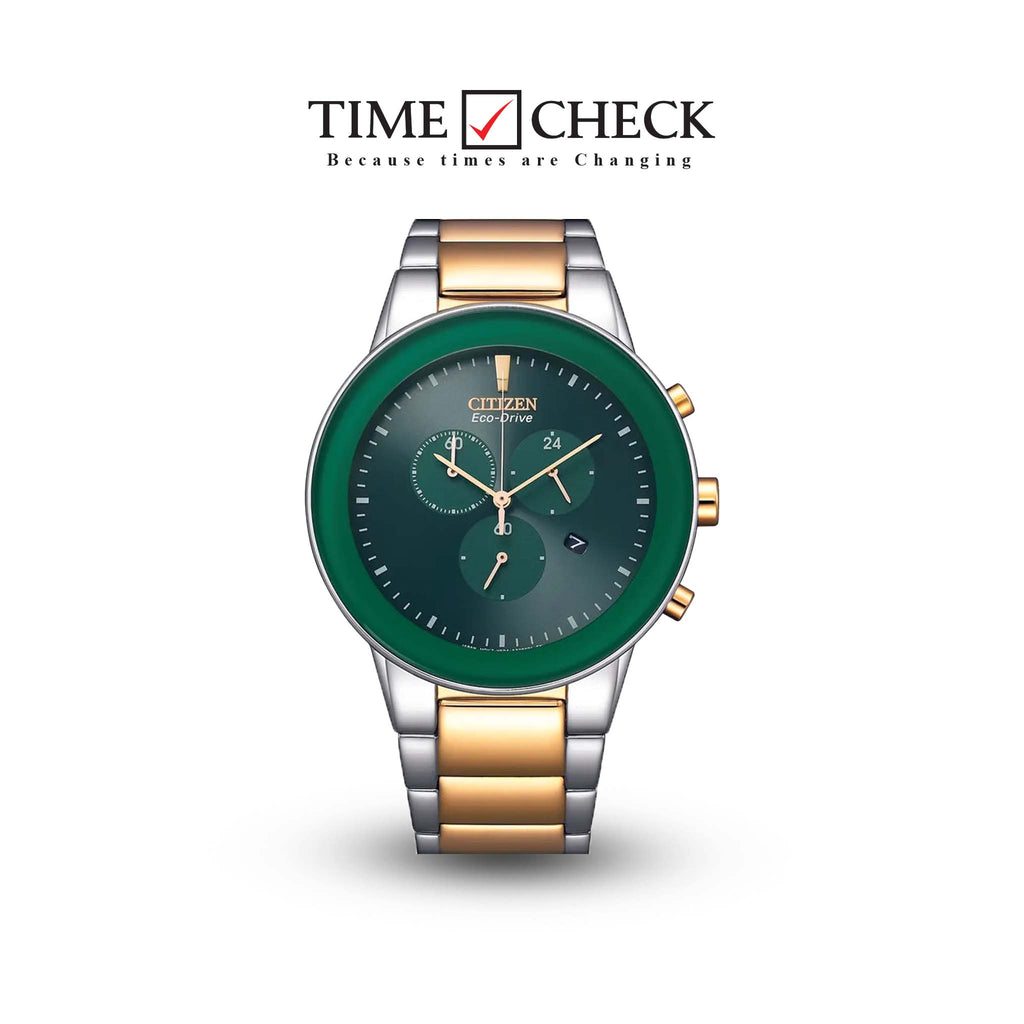 AT2244-84X Citizen Green Dial Silver Gold Chain Eco Drive Analog Chron ...