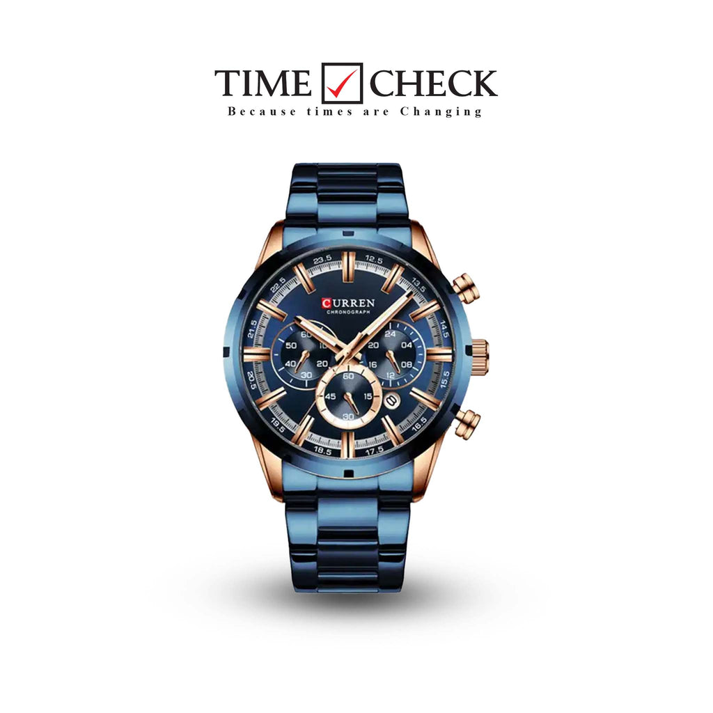 M:8355 Curren Blue Dial Blue Stainless Steel Chain Chronograph Quartz ...