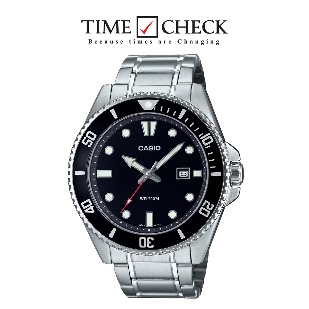 MDV-107D-1A1 Casio Black Dial Silver Stainless Steel Chain Analog Quar ...